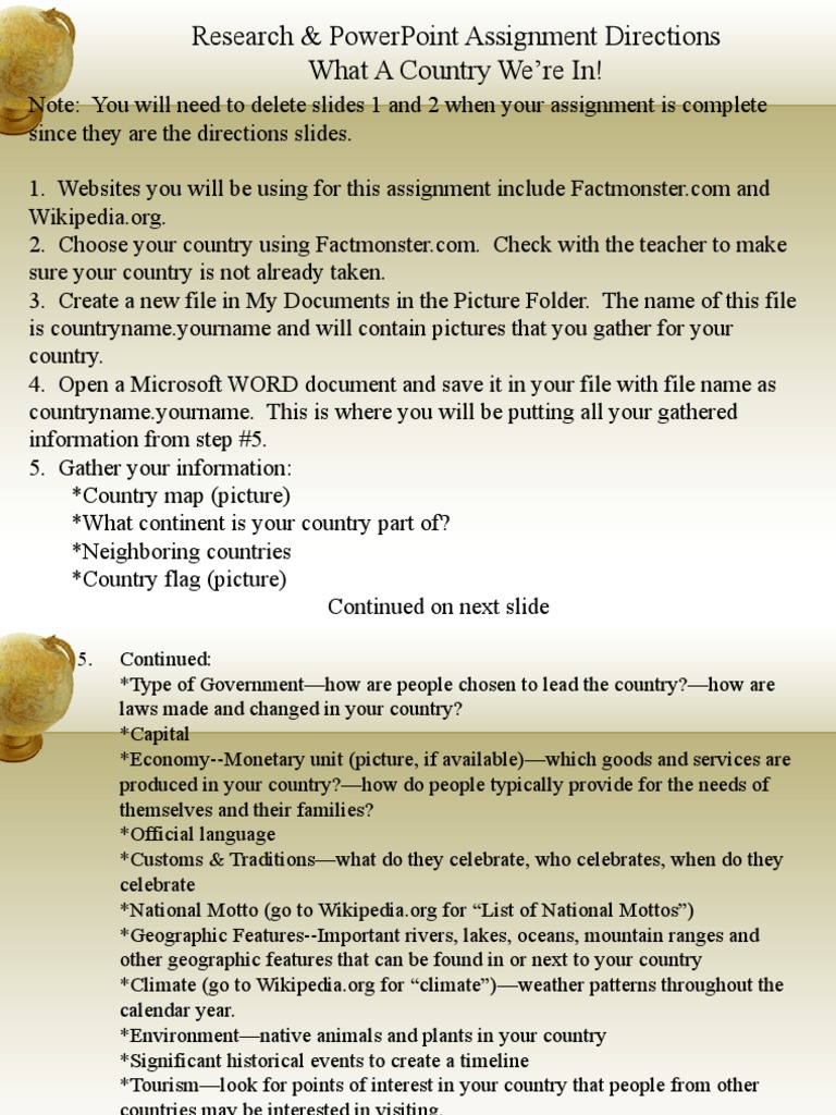 Country Research PowerPoint Guide | PDF | Earth Sciences | Physical ...