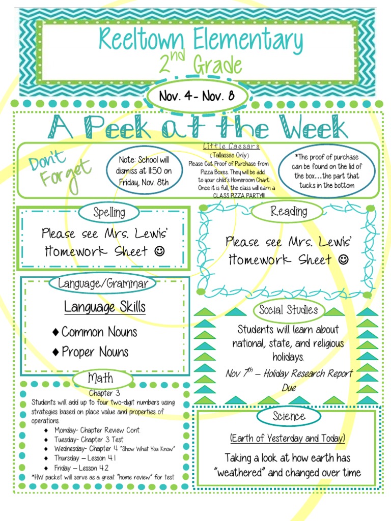 2nd Grade Weekly Overview: Nov 4-8 | PDF