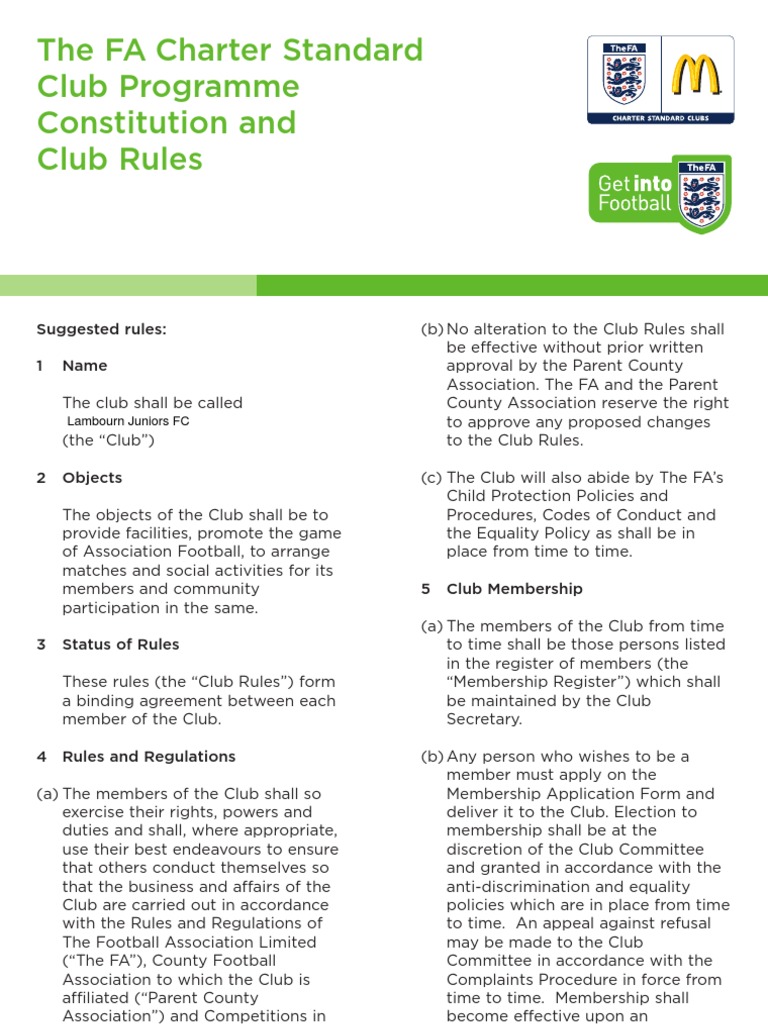 The FA Charter Standard Club Programme Constitution and Club Rules ...