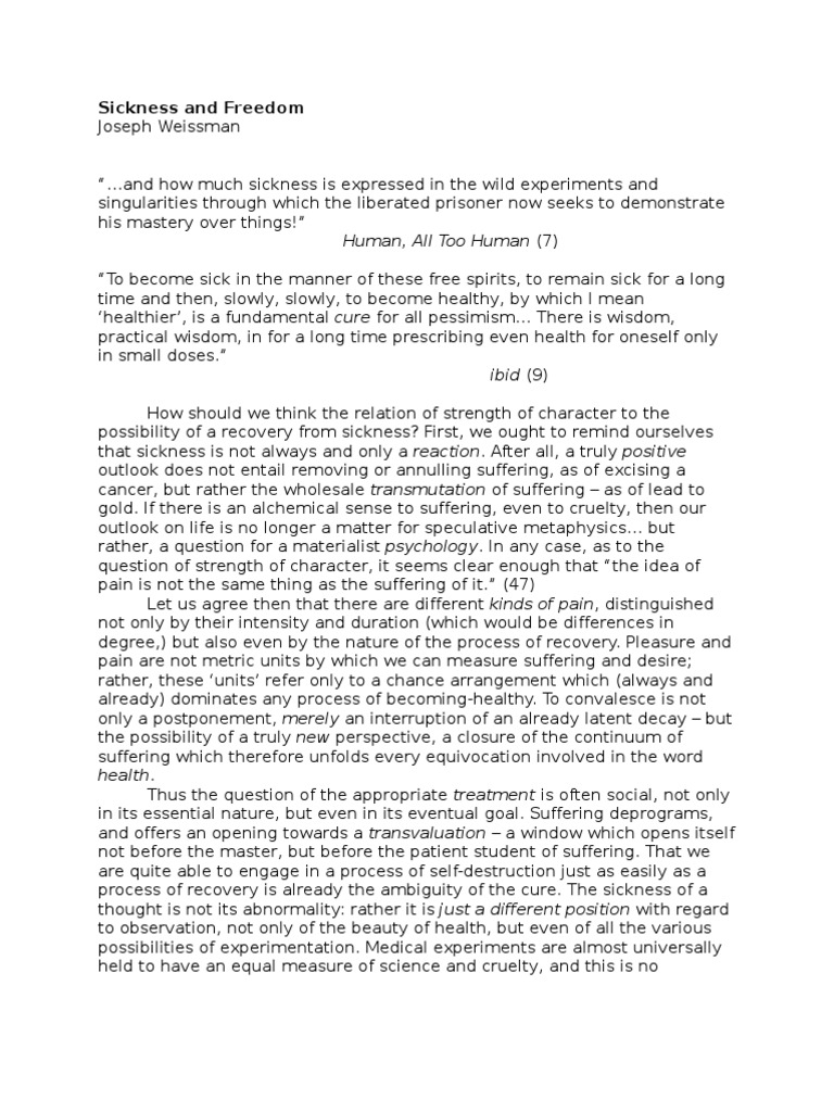 Sickness and Freedom | PDF | Suffering | Experiment