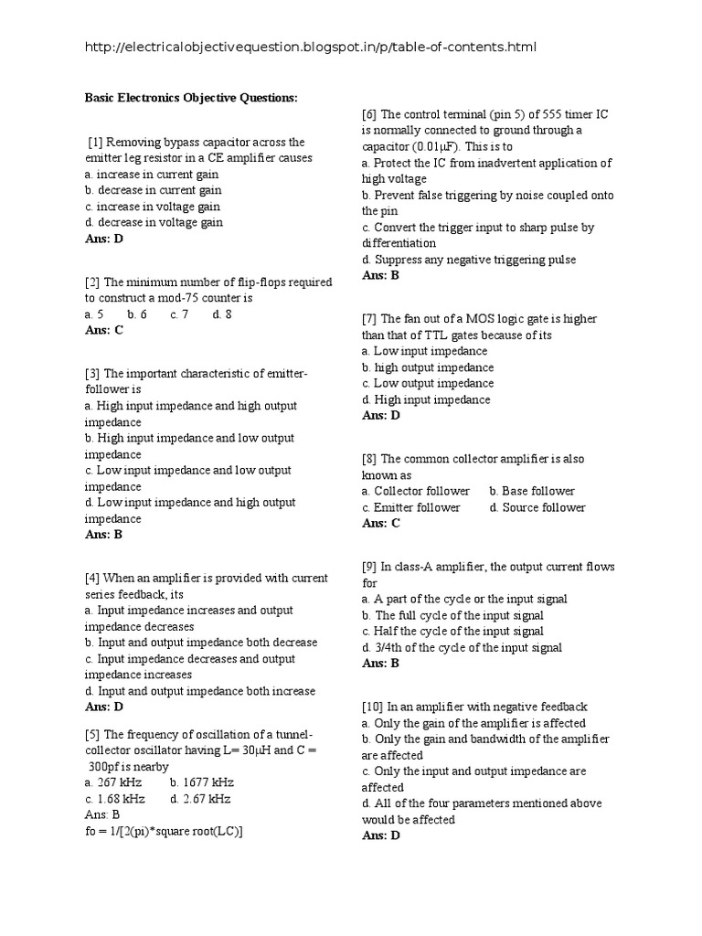 Basic Electronics Objective Questions NET | PDF | Amplifier | Operational Amplifier