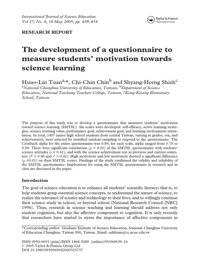 The Development of A Questionnaire To Measure Students' Motivation | PDF