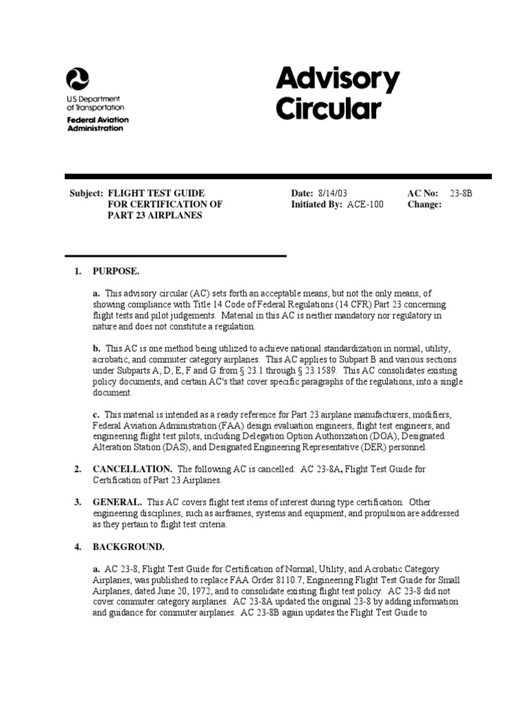 AC 23-8B Flight Test Guide For Certification of Part 23 Airplanes | PDF ...