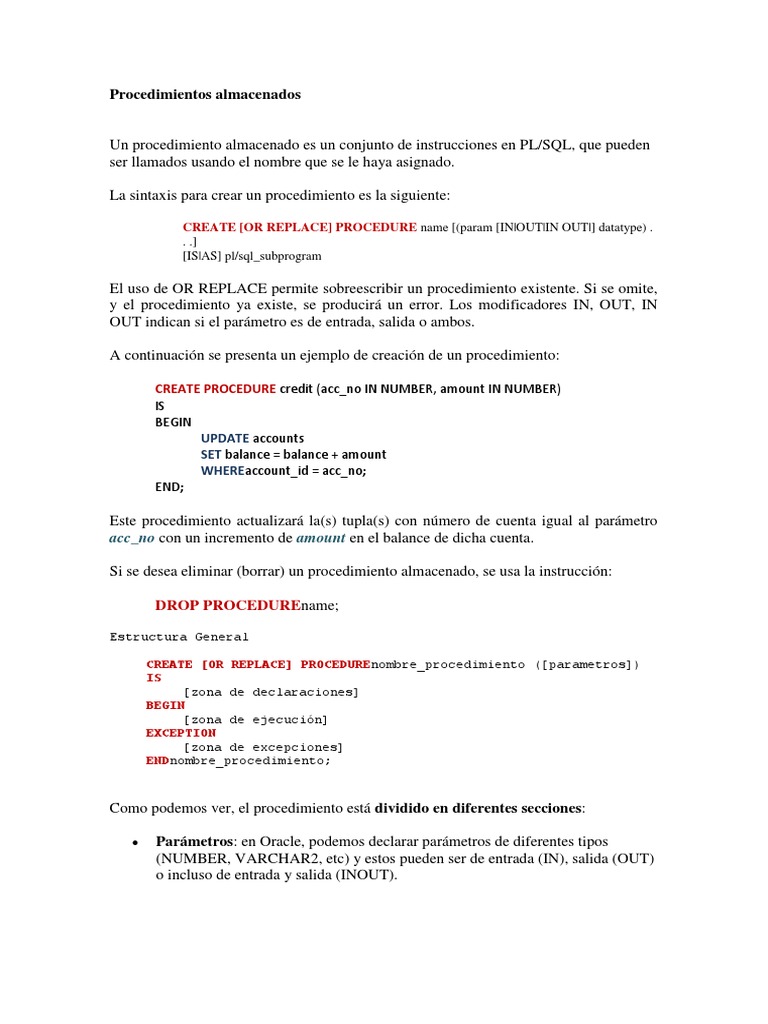 Clase 1 Procedimientos Almacenados | PDF | Pl / Sql | Recuperación de ...