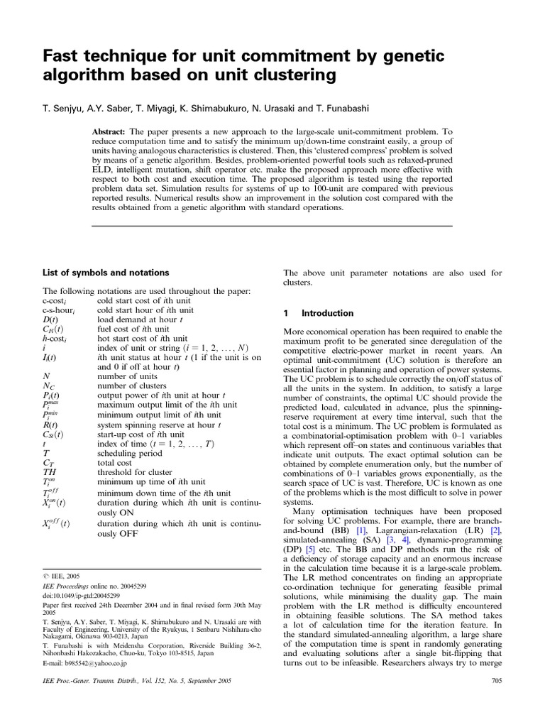 Fast Technique For Unit Commitment By Genetic Algorithm Based On Unit Clustering Pdf