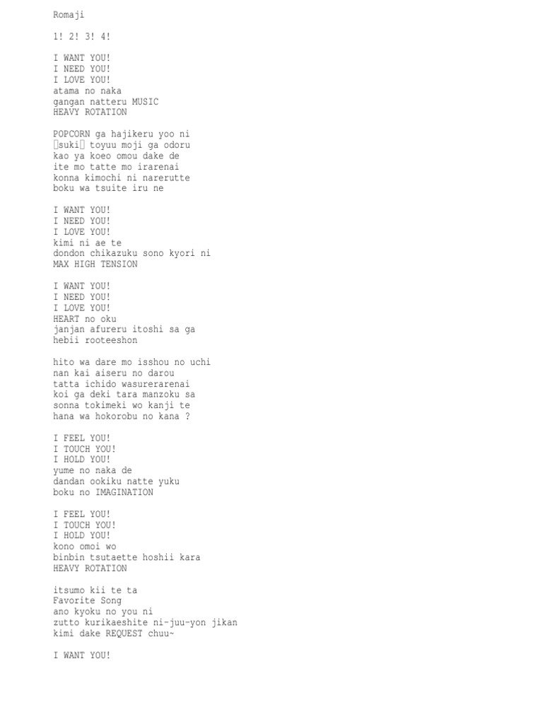 Romaji Lyrics for "Heavy Rotation" | PDF