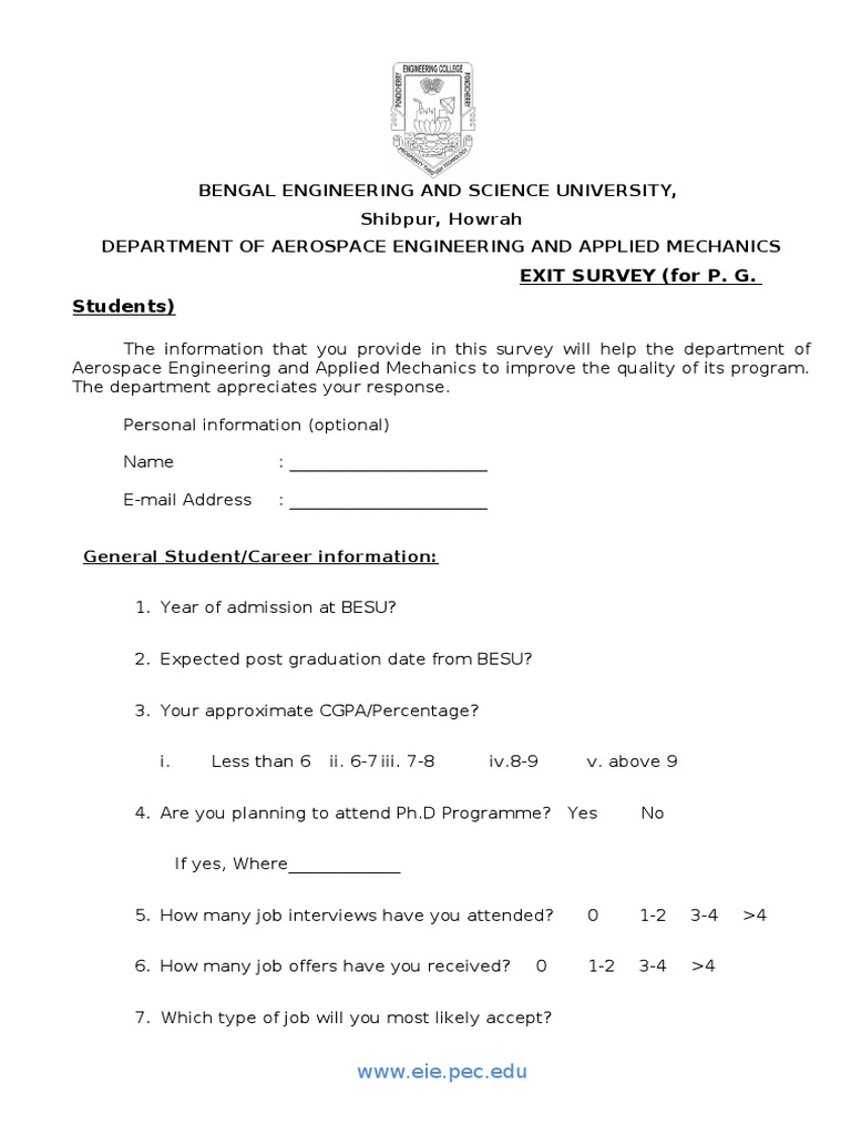 5 - Exit Survey Form | PDF | Engineering | Cognitive Science