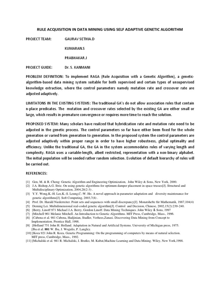 Rule Acquisition in Data Mining Using Self Adaptive Genetic Algorithm | Download Free PDF ...