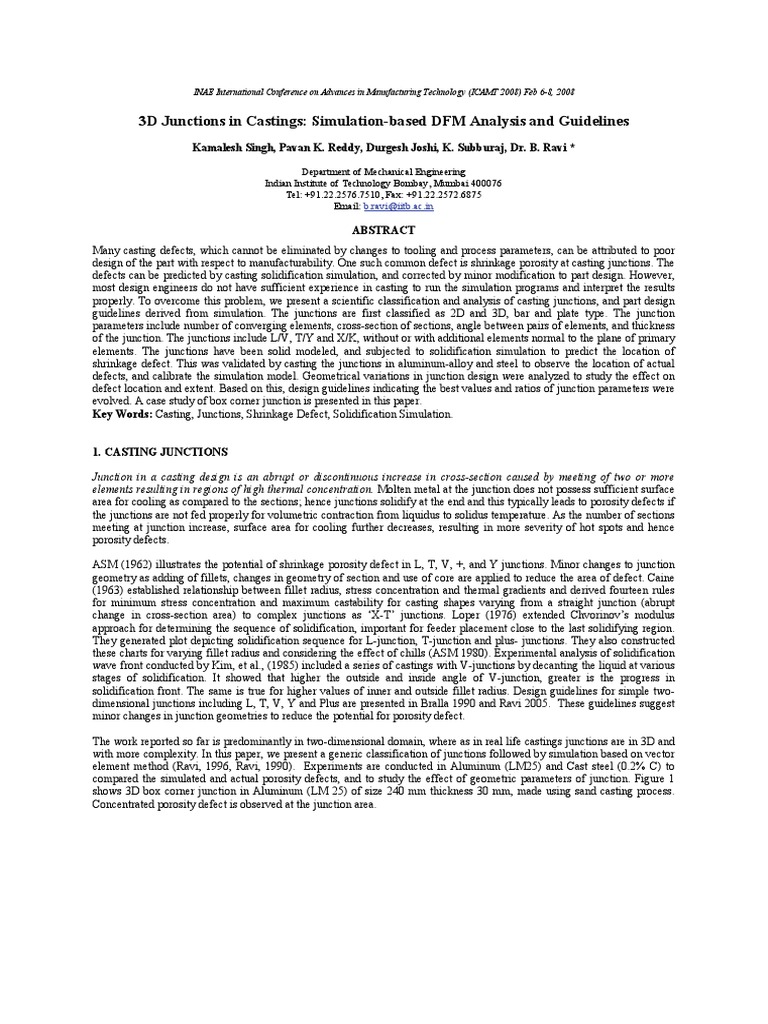 3D Junctions in Castings: Simulation-Based DFM Analysis and Guidelines | PDF | Casting ...