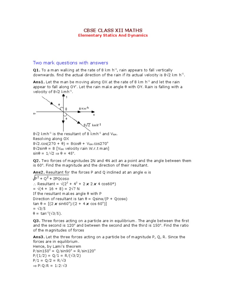 Elementary Statics and Dynamics | PDF | Velocity | Angle
