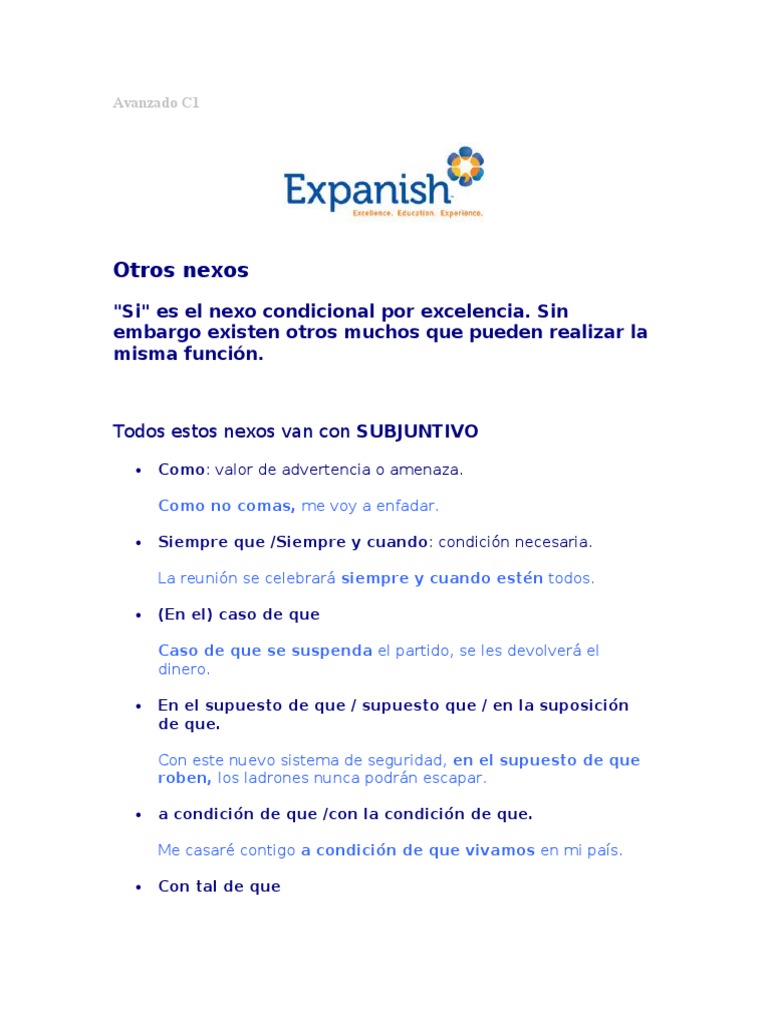 Nexos Condicionales Subjuntivo Avanzado C1 | PDF