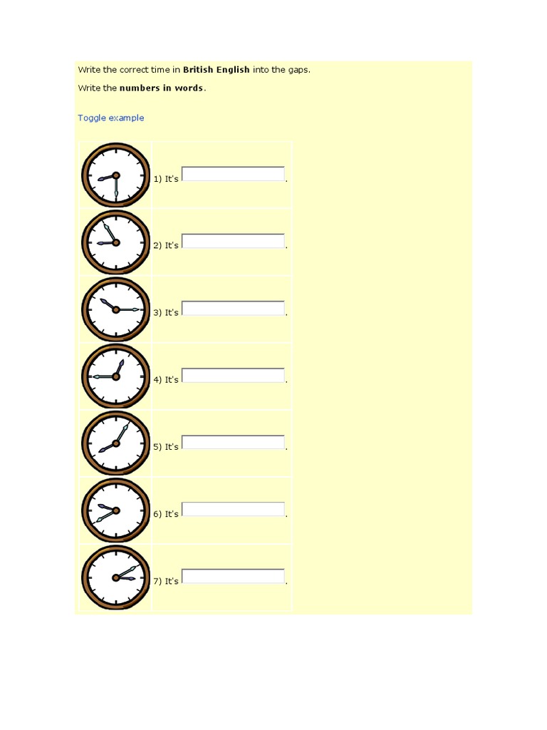 Write Time in British English Exercise | PDF