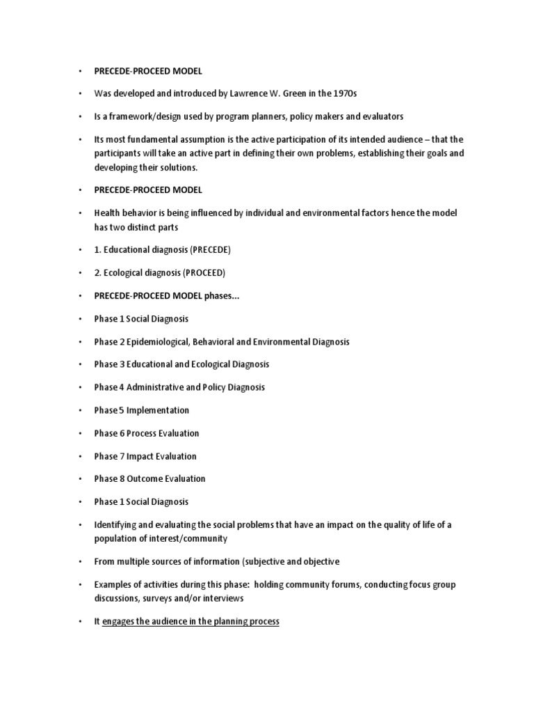 Precede Proceed Model by Lawrence W. Green | PDF | Cognition ...