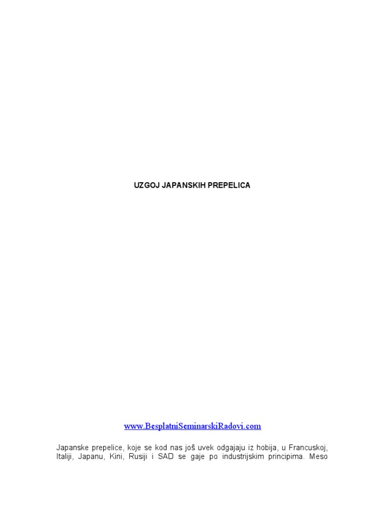 Uzgoj Japanskih Prepelica | PDF