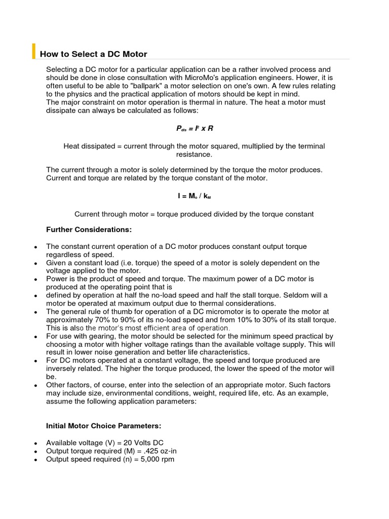 How To Select A DC Motor | PDF | Electric Motor | Power (Physics)