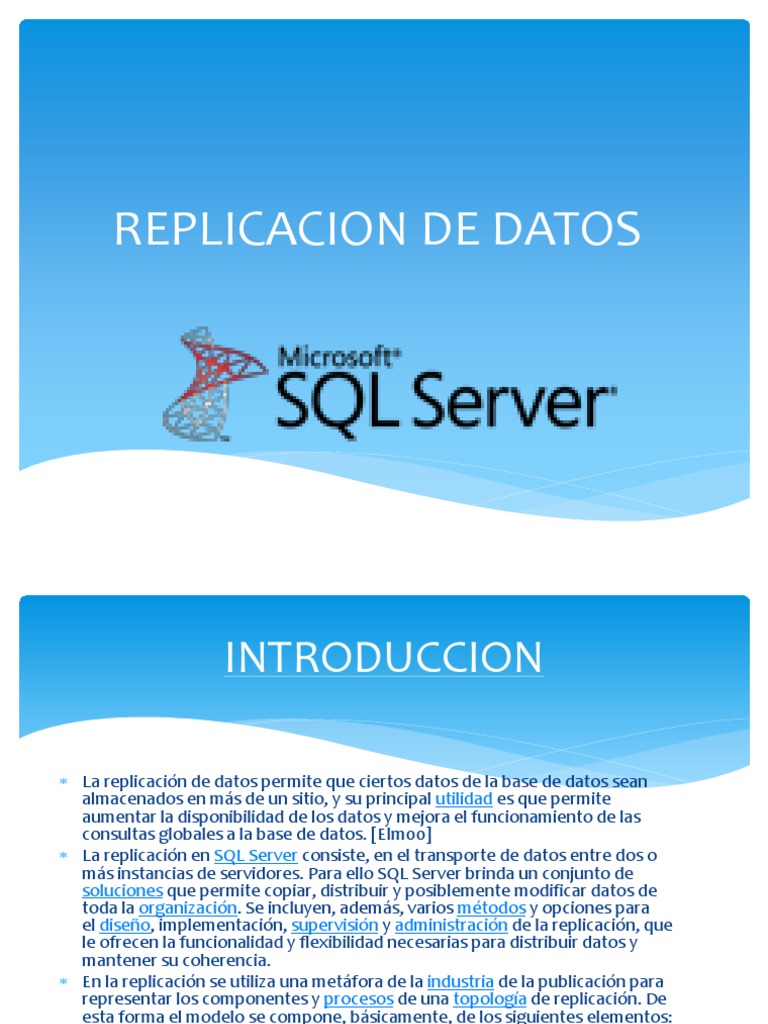 Replicacion de Datos | PDF | Servidor SQL de Microsoft | Bases de datos