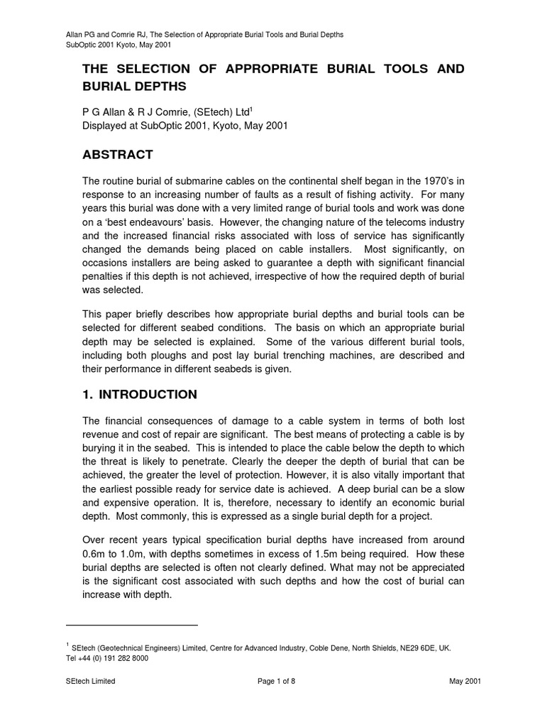 The Selection of Appropriate Burial Tools and Burial Depths | PDF ...