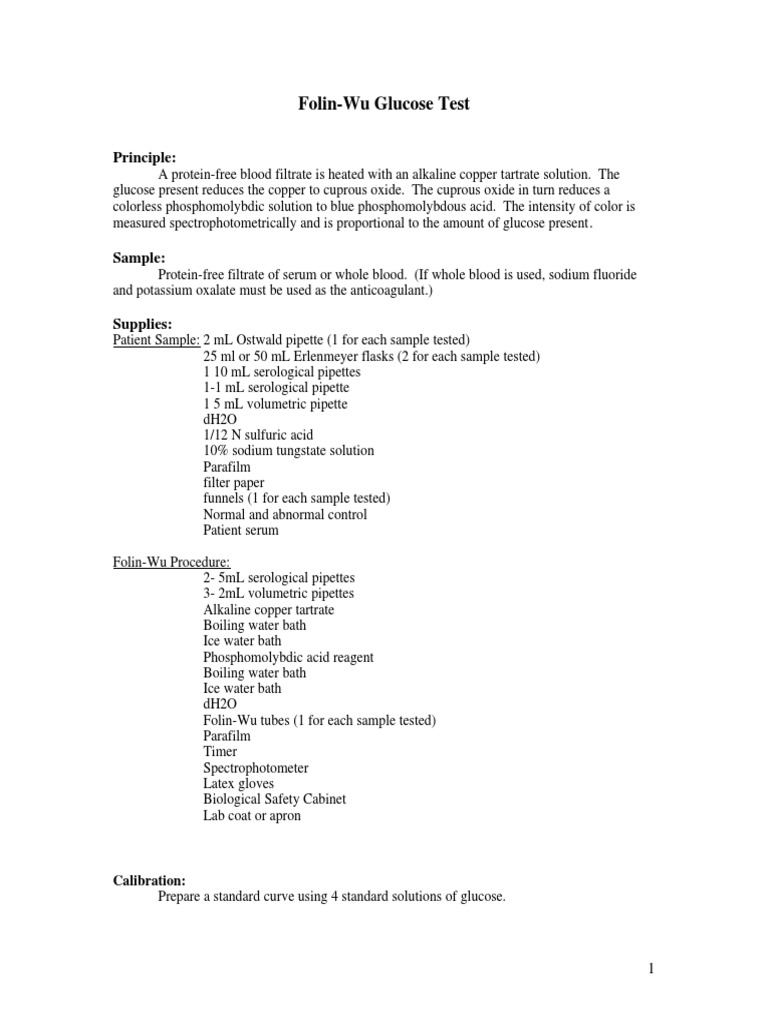 Folin-Wu Prodedure of Glucose Estimation | PDF | Blood Sugar | Filtration
