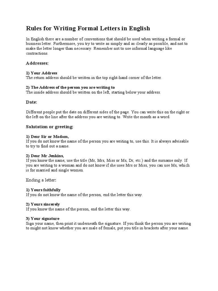 Rules For Writing Formal Letters in English | PDF