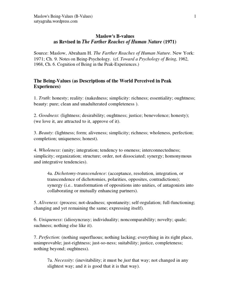 B-Values of Abraham Maslow | PDF | Epistemology | Metaphysics