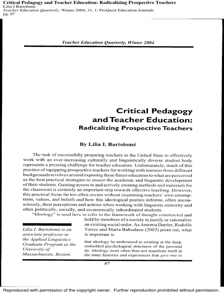 Critical Pedagogy and Teacher Education | PDF | Freedom Of Expression ...