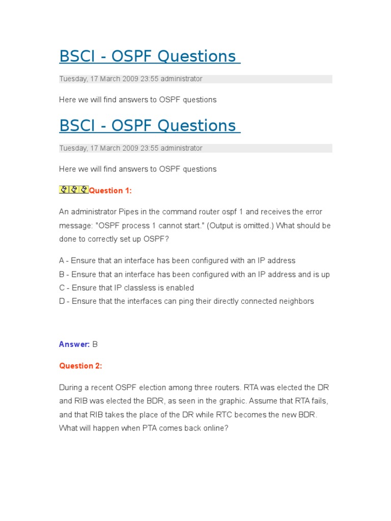 OSPF Questions | PDF | Network Protocols | Computer Architecture