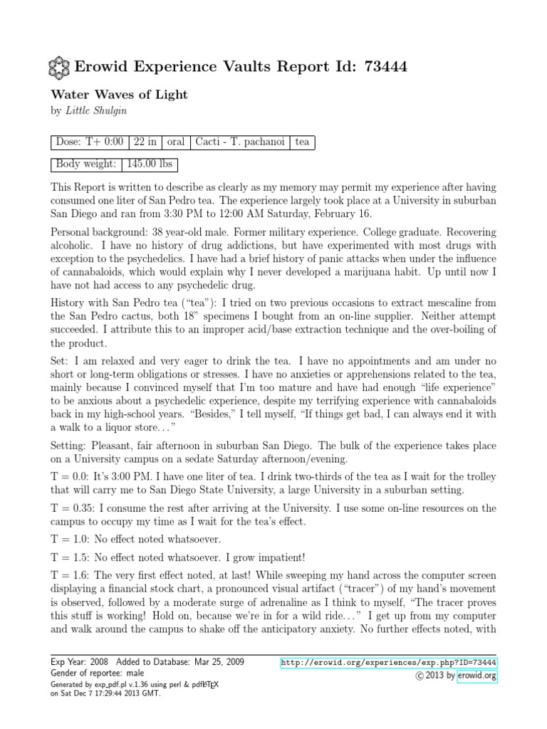 Erowid Experience Vaults Report Id: 73444: Water Waves of Light | PDF ...