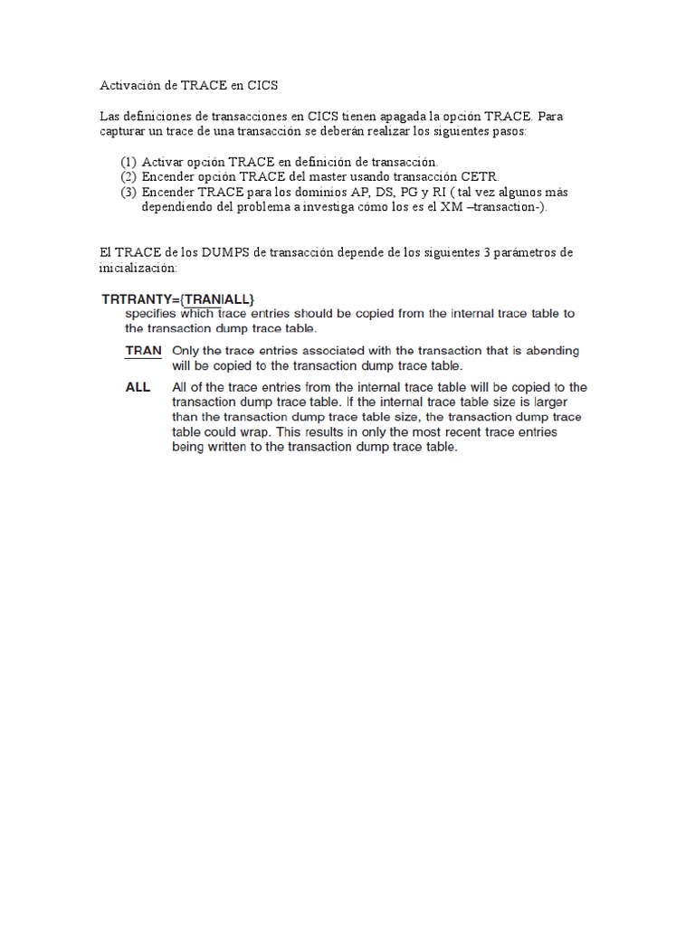 Activación de TRACE en CICS | PDF