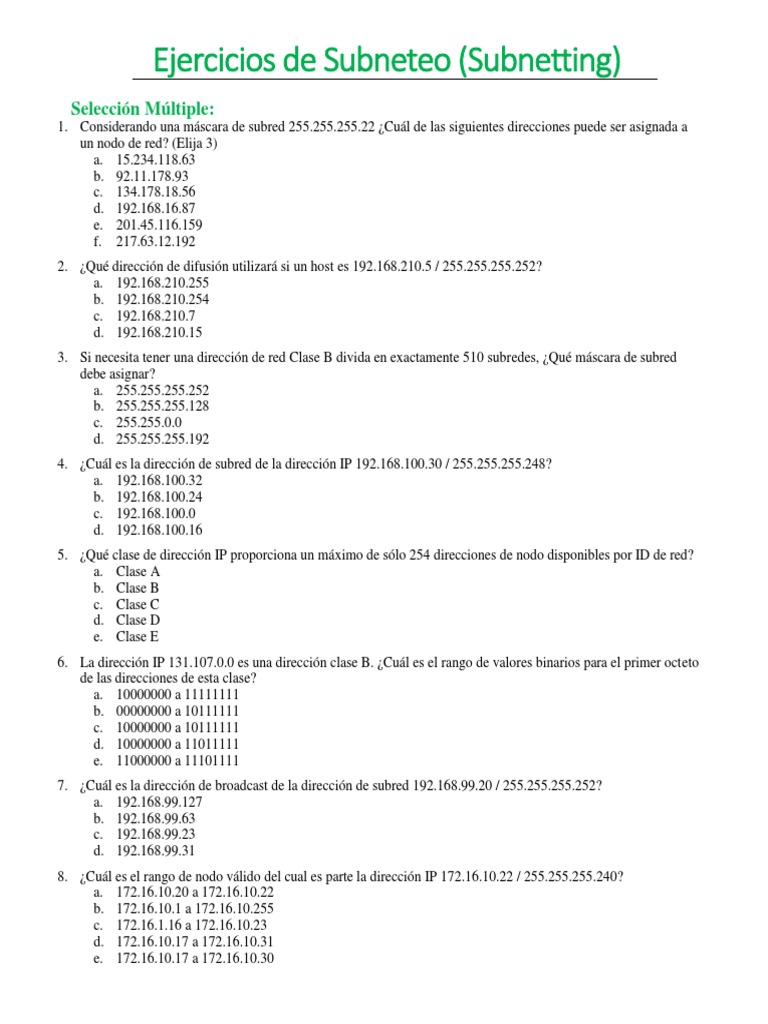 Practice Of Subnetting Pdf Dirección Ip Estándares De Internet