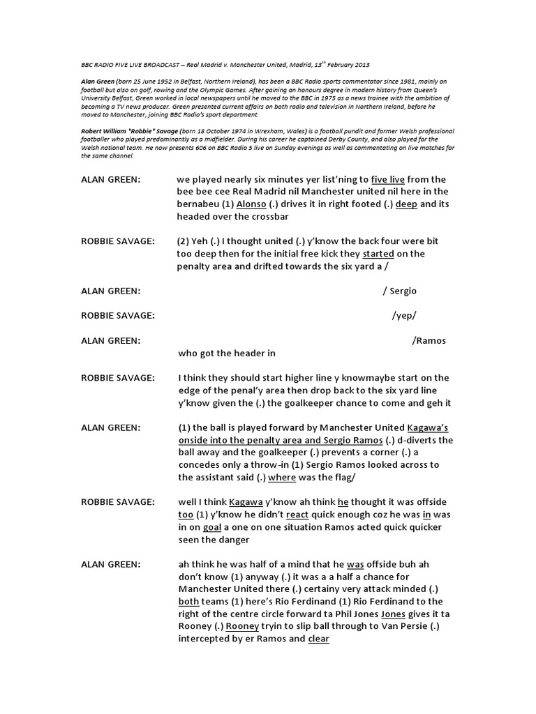Spoken Language GCSE Sports Commentary Transcripts | PDF | Team Sports ...