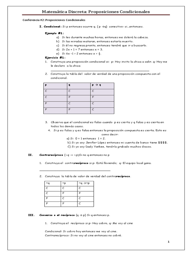 Proposiicones Condicionales1 | PDF | Si y solo si | Proposición