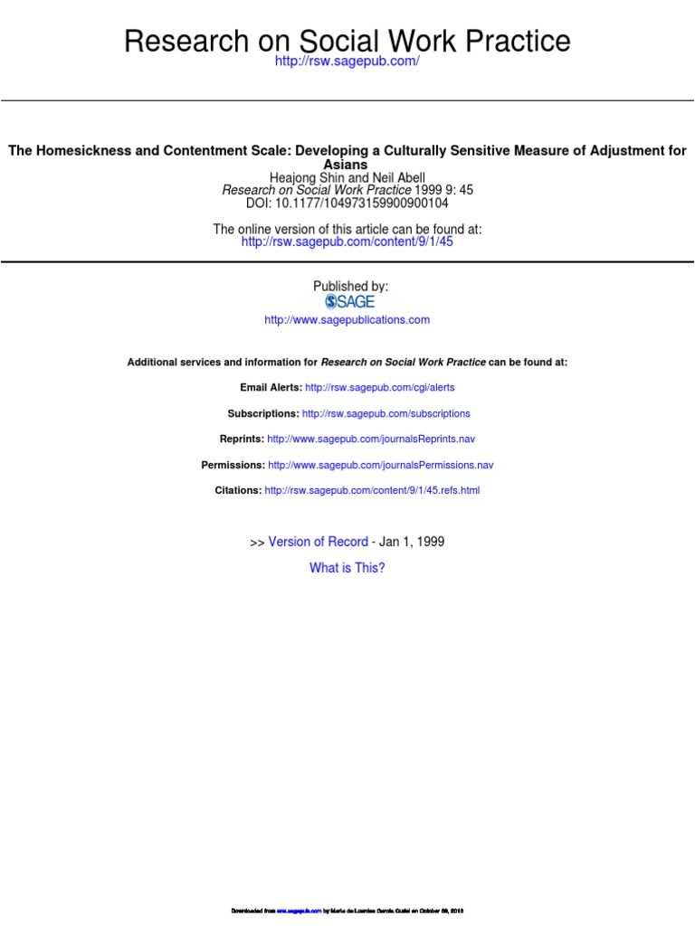 The Homesickness and Contentment Scale Developing A Culturally ...