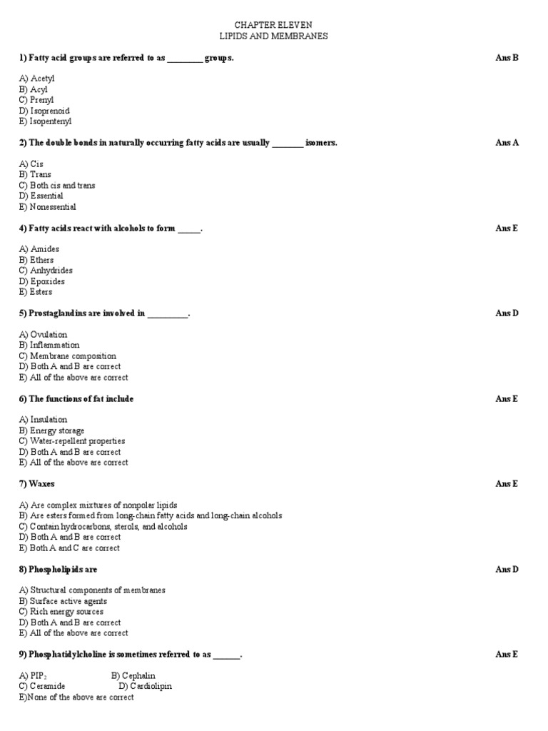 Biochem Practice Exam (Lipids) | PDF | Biological Membrane | Lipid