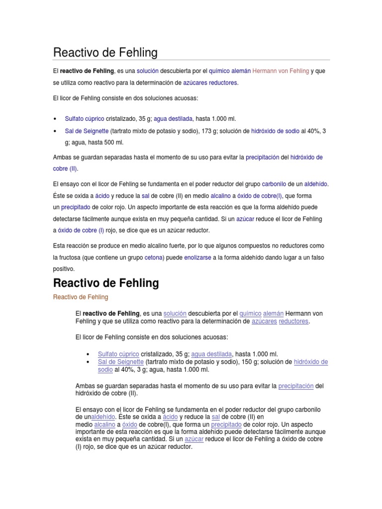Reactivo de Fehling | Descargar gratis PDF | Redox | Compuestos químicos Reactivo de Fehling | Descargar gratis PDF | Redox | Compuestos químicos