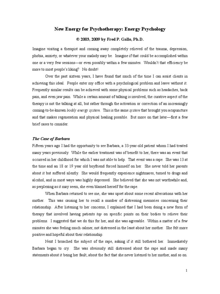 New Energy For Psychology: Energy Psychology and Energy Tapping | PDF ...