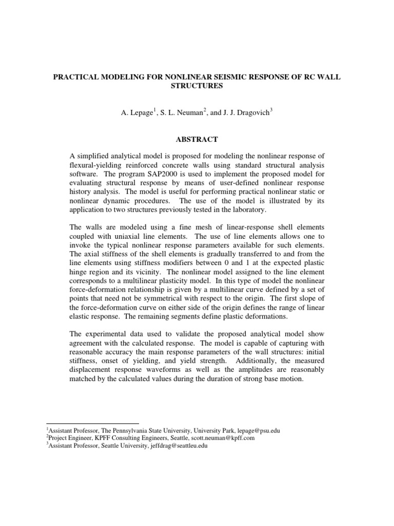 Practical Modeling For Nonlinear Seismic Response of RC Wall Structures ...