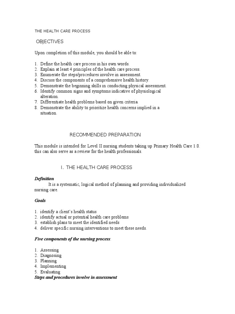 The Health Care Process | PDF | Nursing | Medical Specialties
