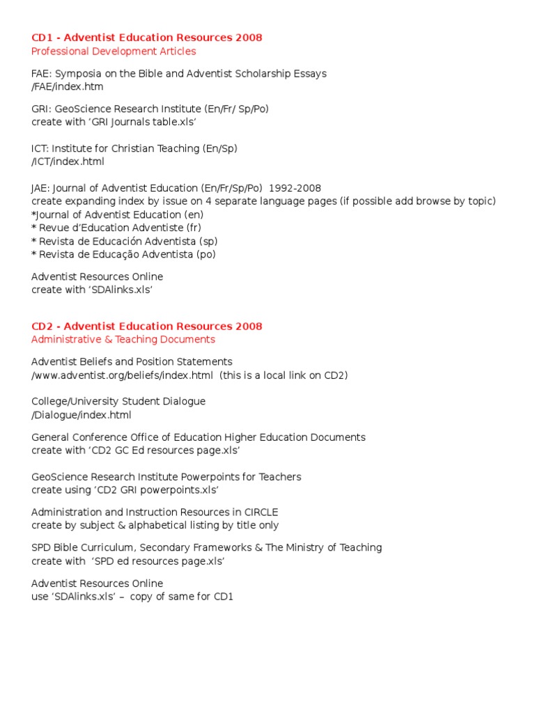 Adventist Education Resources 2008 Guide | PDF