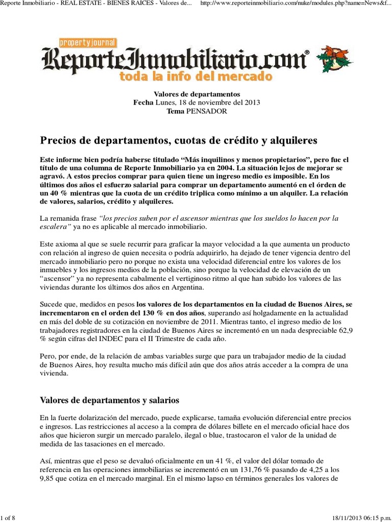 Reporte Inmobiliario | PDF | Valoración de inmuebles | Salario