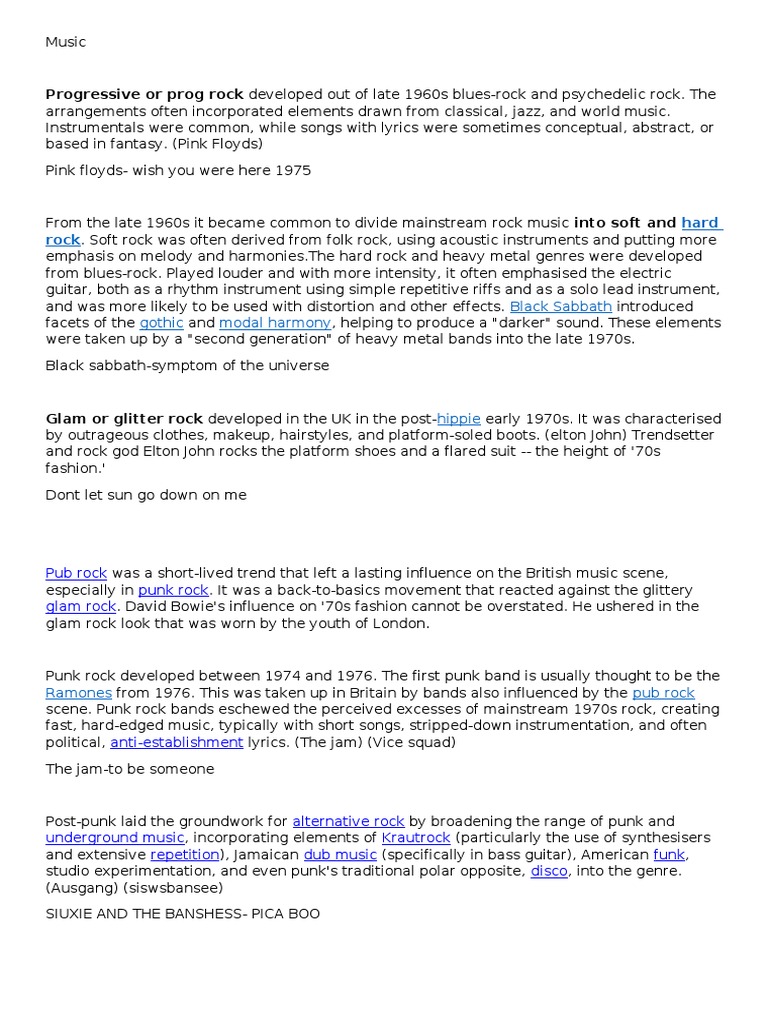 Progressive or Prog Rock Developed Out of Late 1960s Blues-Rock and ...