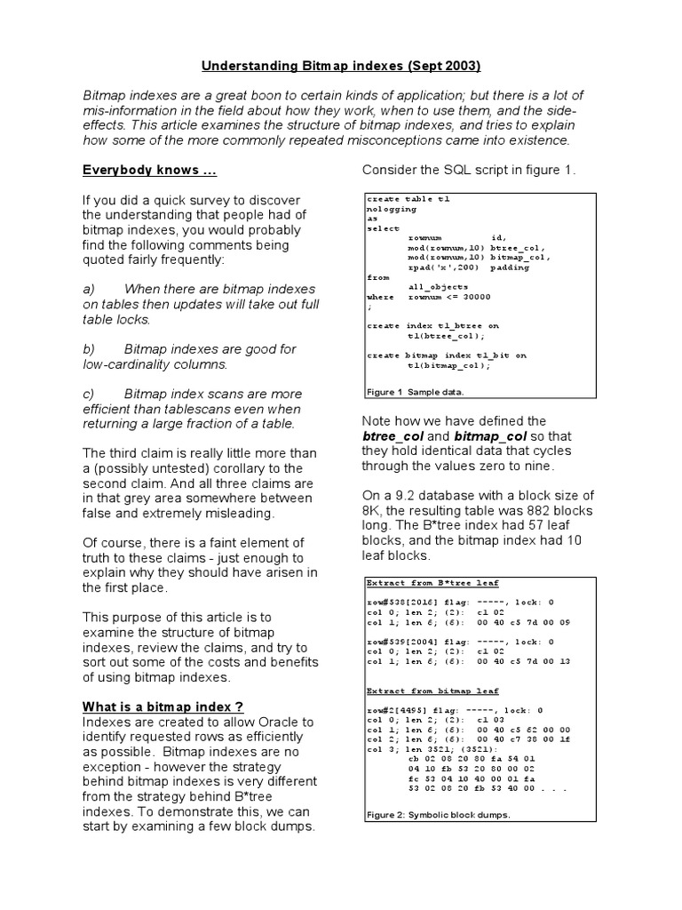 Understanding the structure and usage of bitmap indexes | PDF | Database Index | Databases