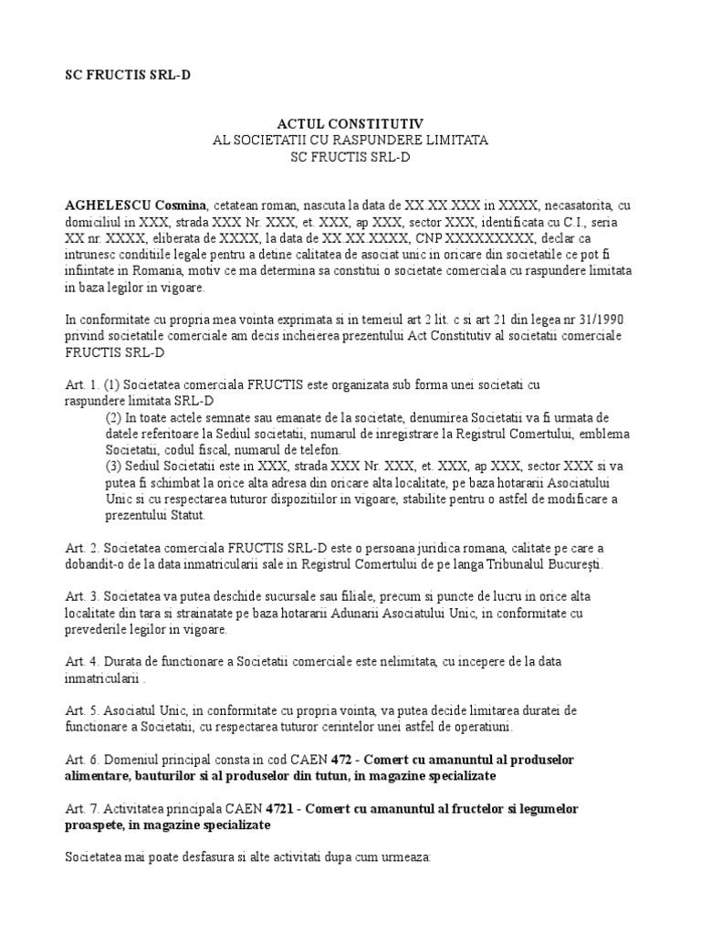 Act Constitutiv Firma Model | PDF