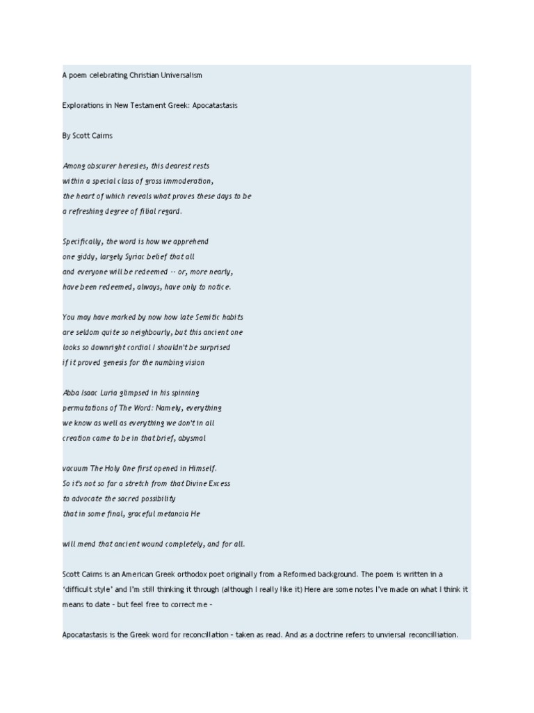 A Poem Celebrating Christian Universalism. | PDF | Religious Belief And ...