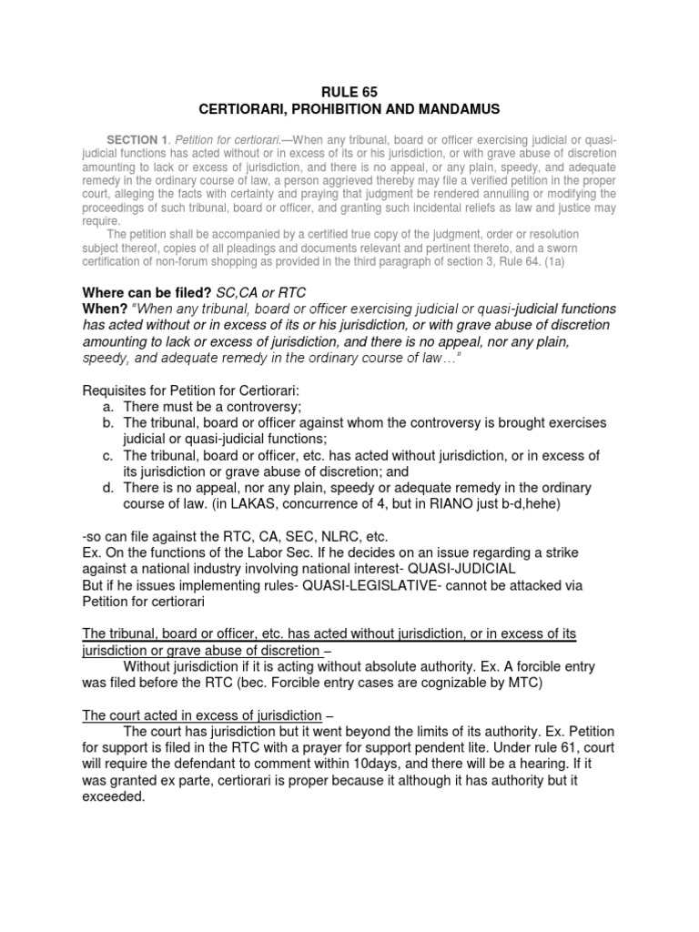 Rule 65 | PDF | Mandamus | Certiorari