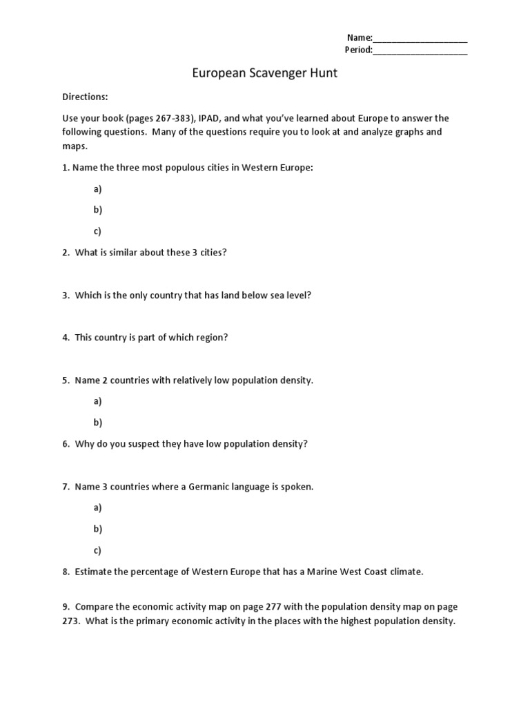 European Scavenger Hunt | PDF | Western Europe | Europe Travel
