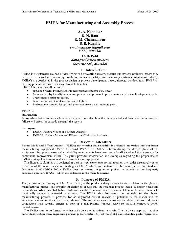 FMEA For Manufacturing and Assembly Process | PDF | Reliability ...