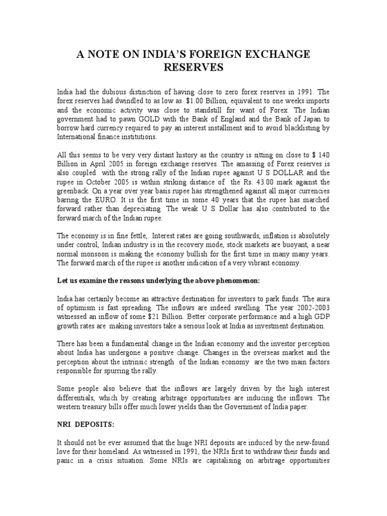 A Note On India'S Foreign Exchange Reserves: Let Us Examine The Reasons ...