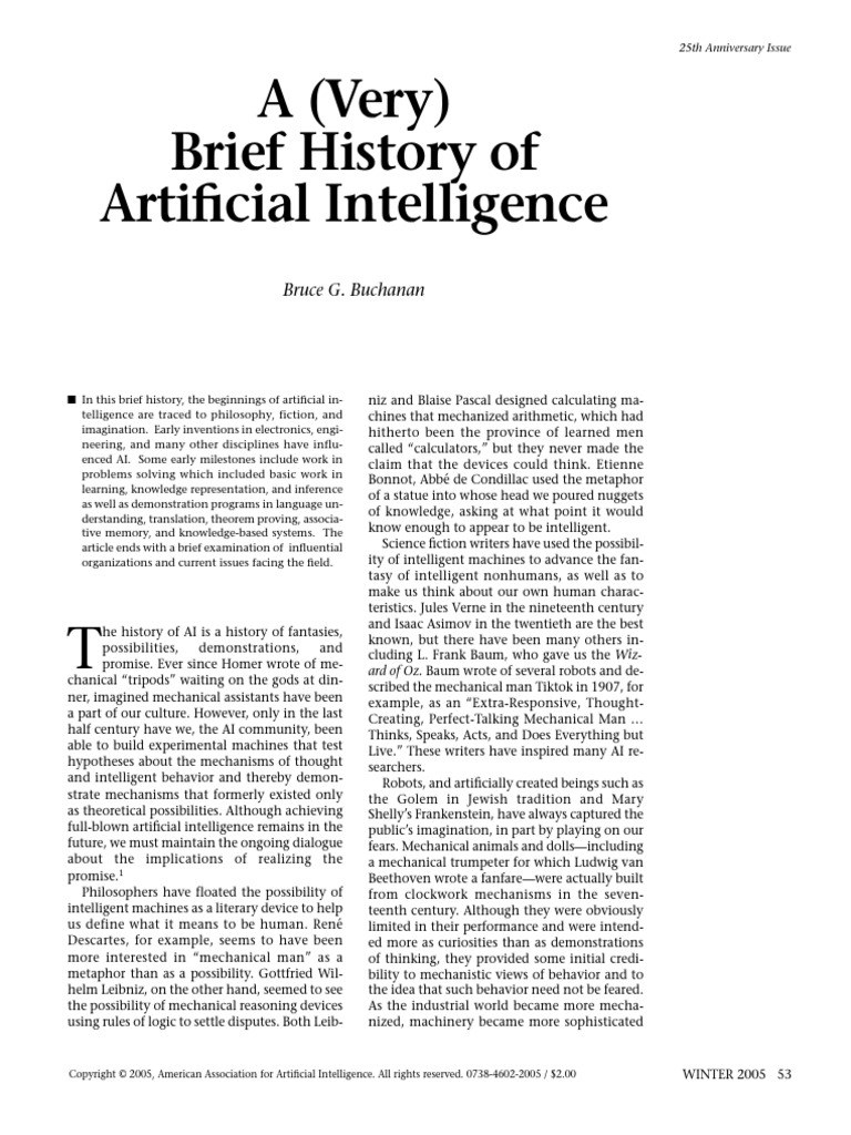 Brief History of Artificial Intelligence | PDF | Artificial ...