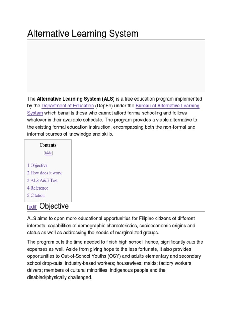 Alternative Learning System | PDF | Pedagogy | Teaching