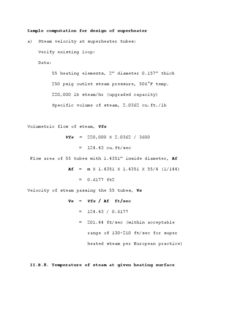Sample Computation For Superheater Size and Quantity | PDF | Boiler ...